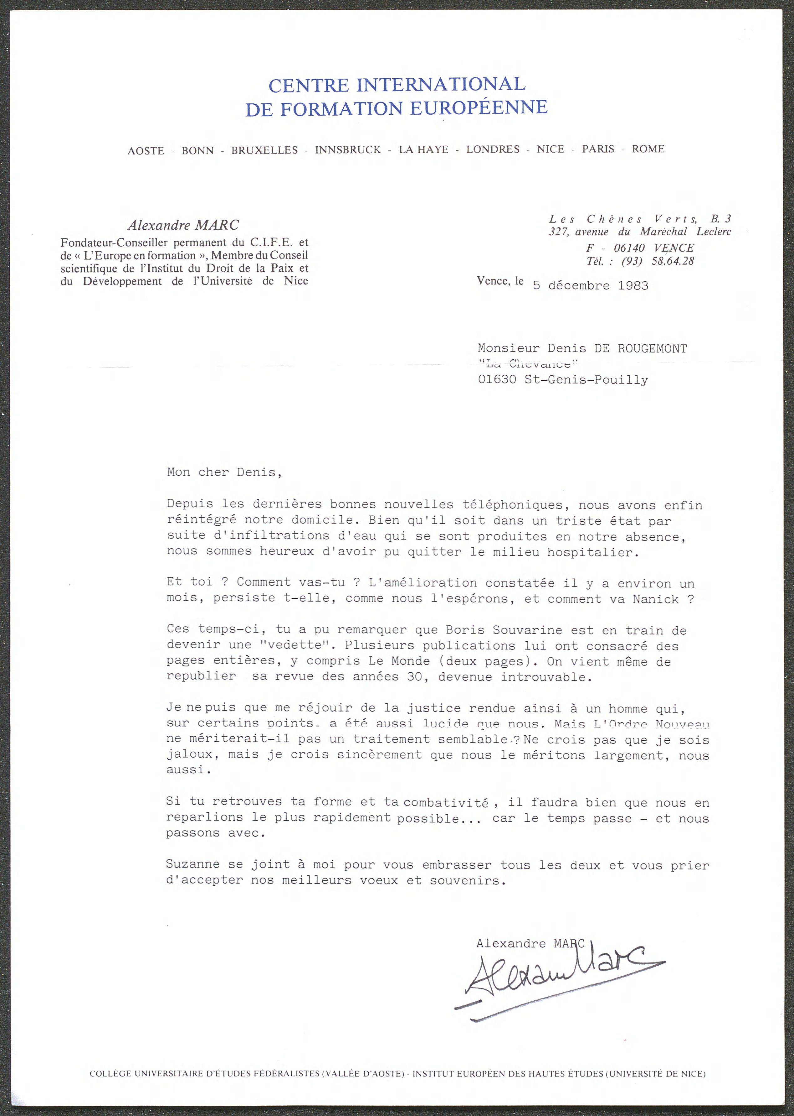 1983-12-05, Alexandre Marc à Denis de Rougemont — Rougemont 2.0