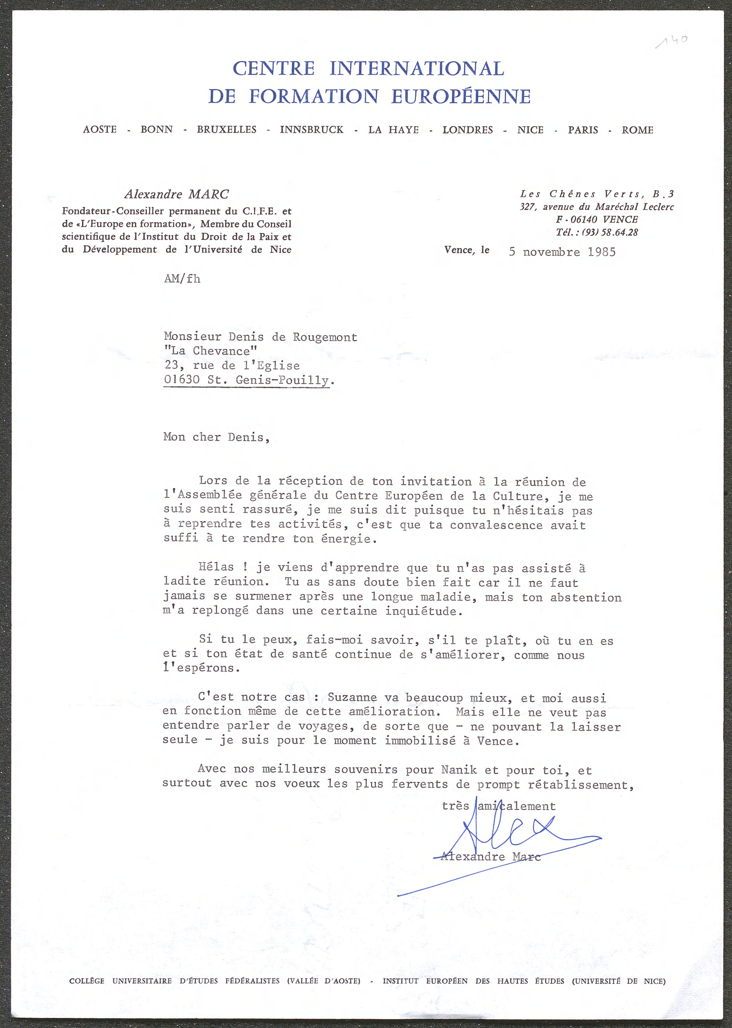 1985-11-05, Alexandre Marc à Denis de Rougemont — Rougemont 2.0